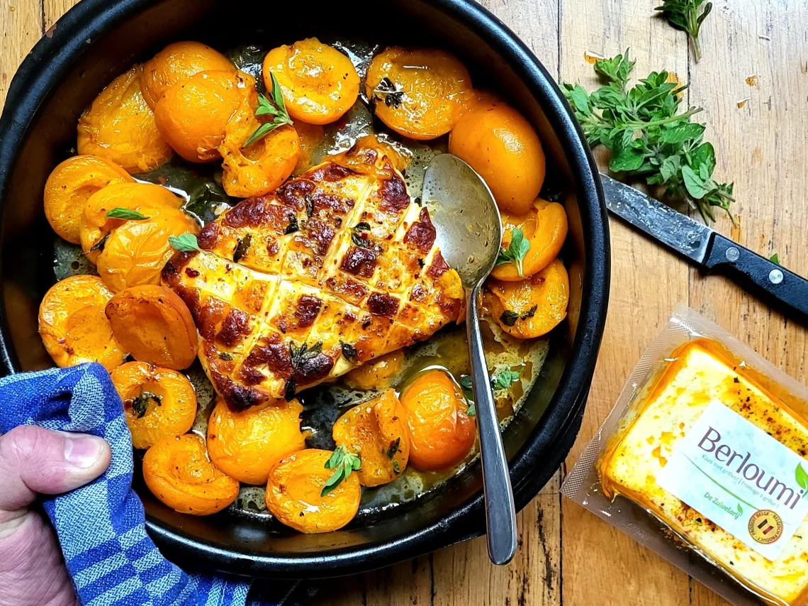 Berloumi met gegrilde abrikozen, speciaal voor jou gekozen